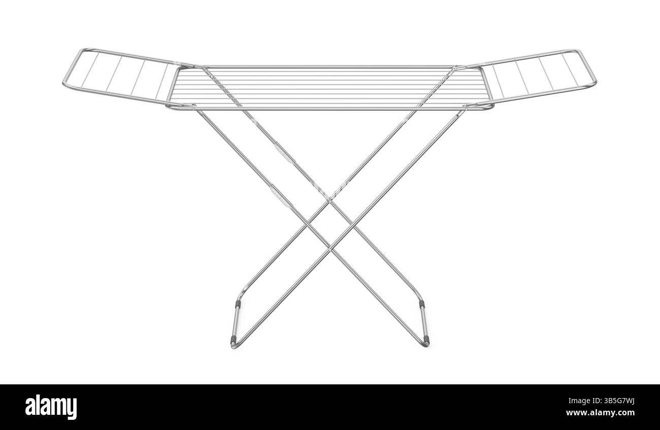 Empty clothes drying rack on white background Stock Photo - Alamy