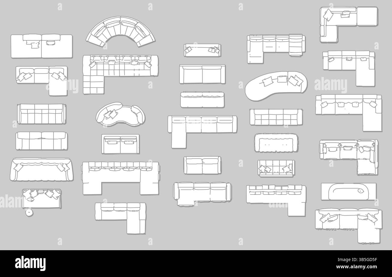 Collection of Sofa Top View Illustrations for Interior Design Stock ...