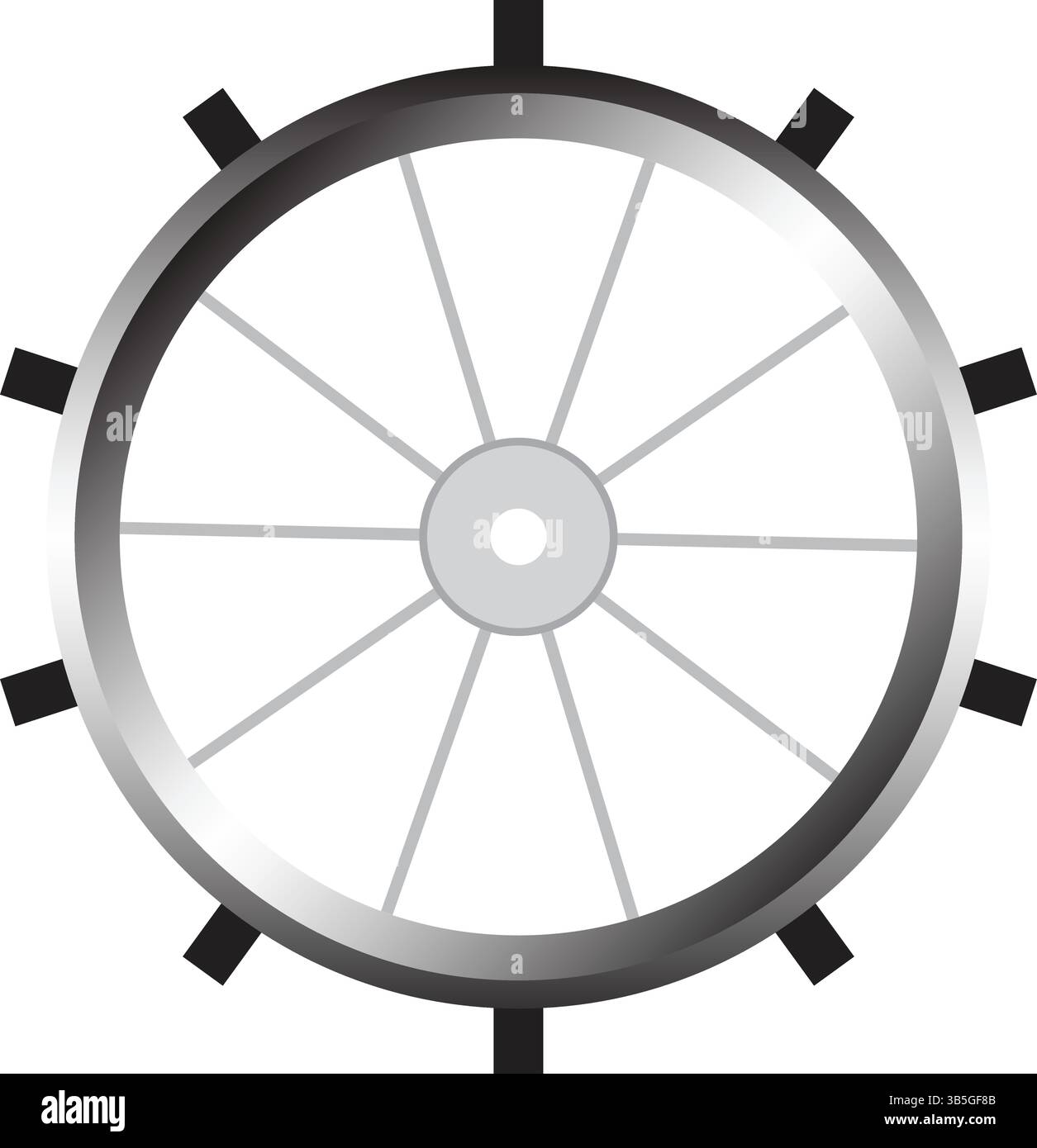 Black and silver ship steering wheel illustration with multiple spokes ...