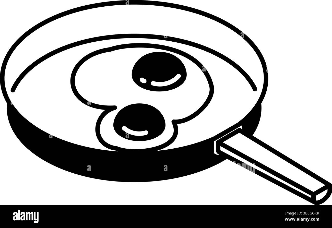 Simple line drawing icon of a fried egg in a frying pan, isometric ...