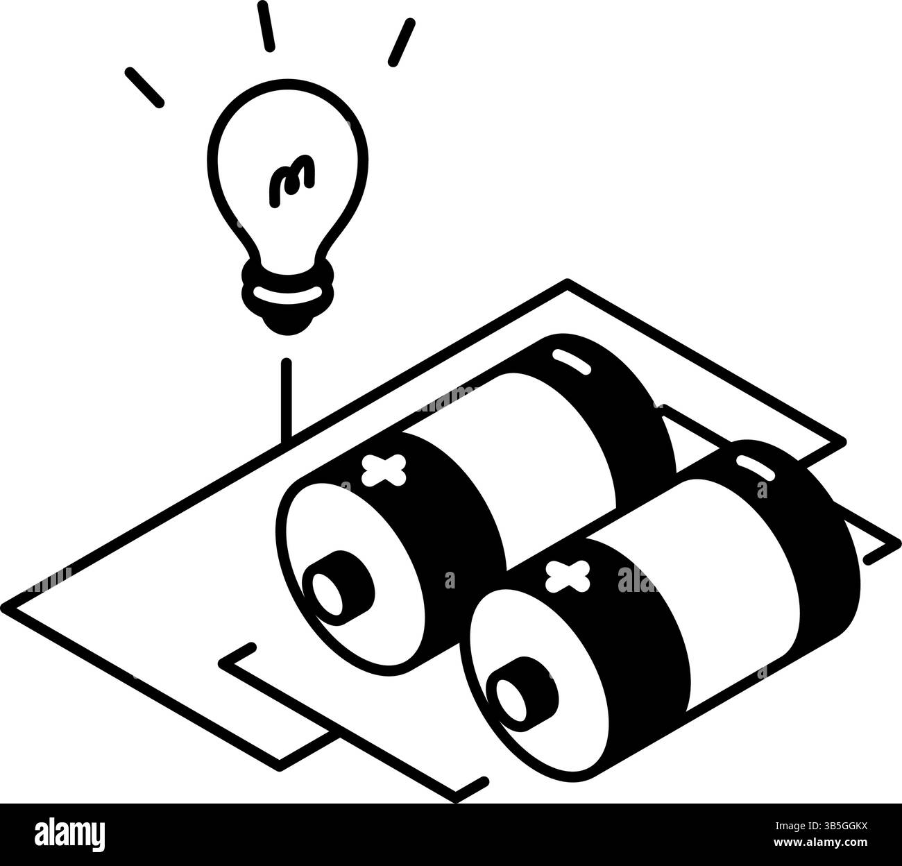 Simple line drawing icon of a dry cell battery with parallel ...