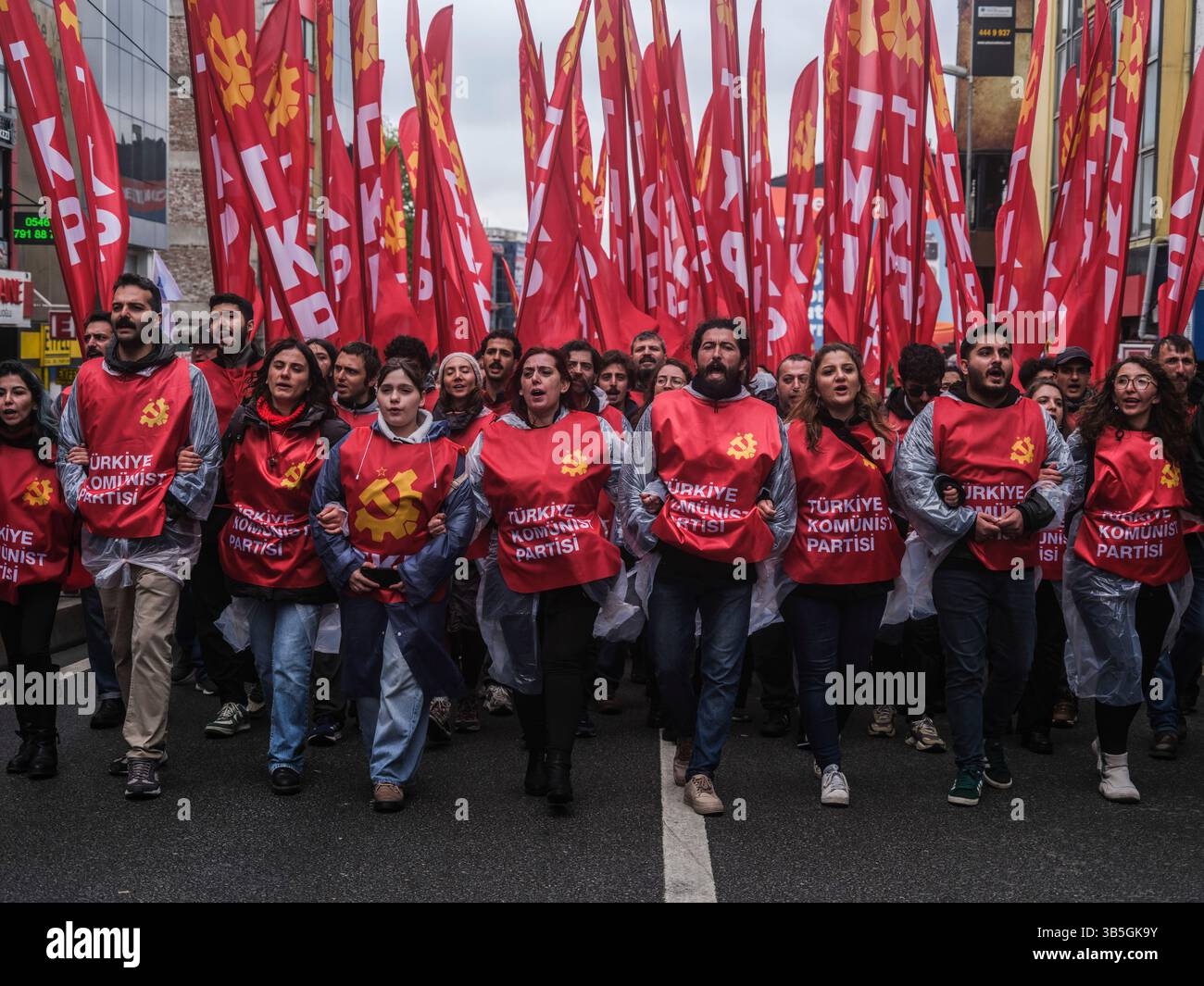 Istanbul, Turkey. 01st May, 2025. Turkish Communist Party members shout ...