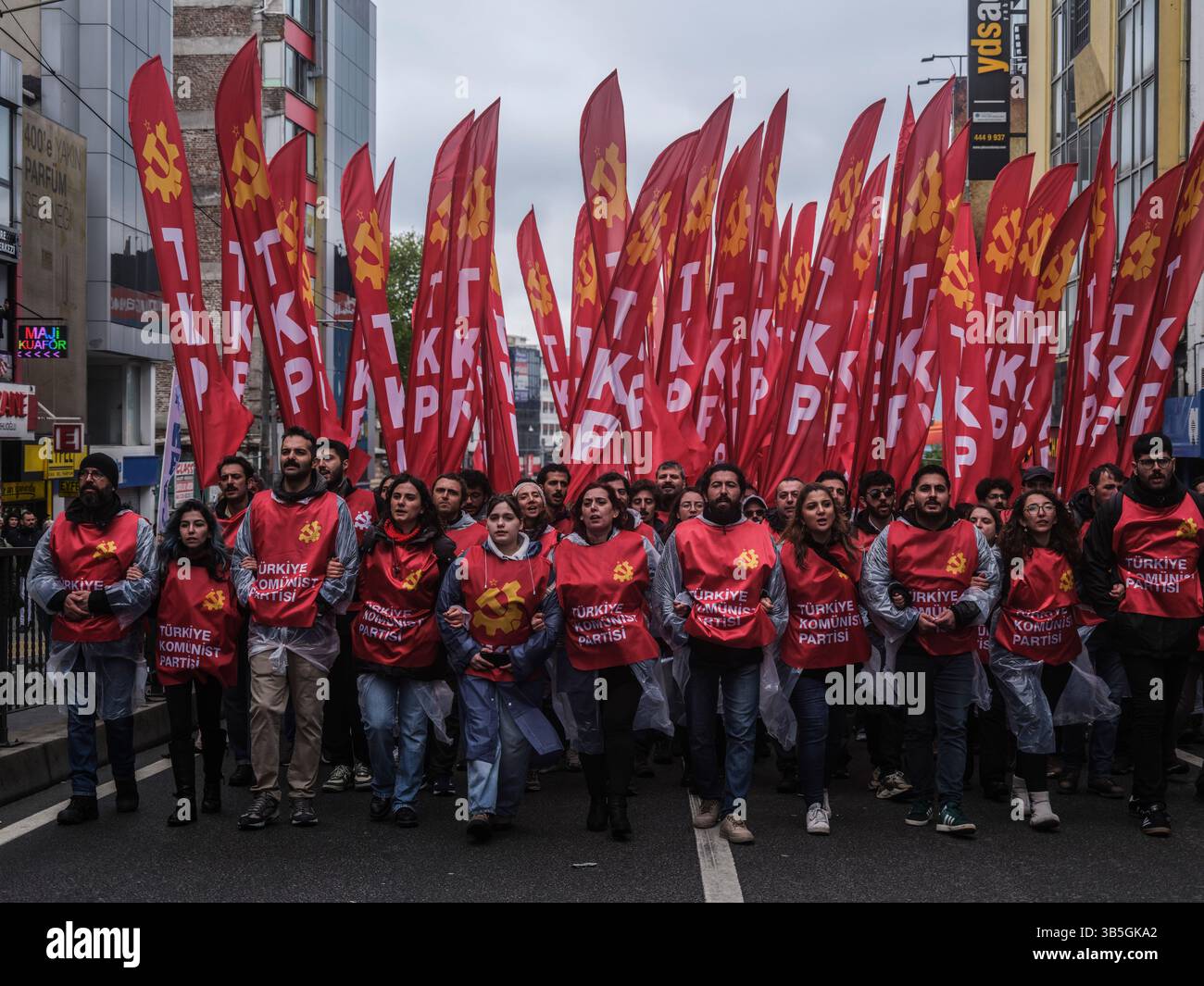 Istanbul, Turkey. 01st May, 2025. Turkish Communist Party members shout ...