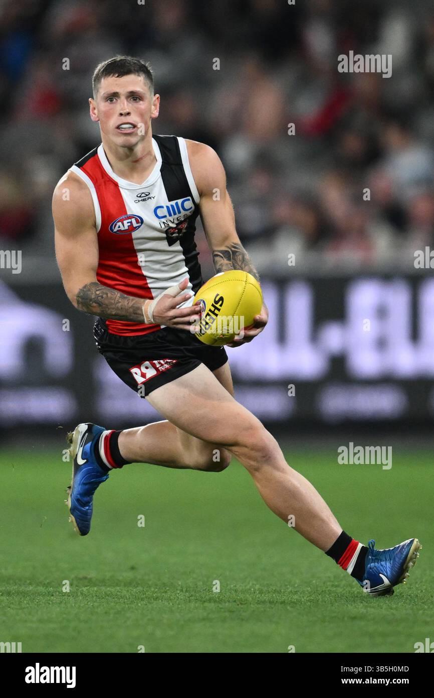 Melbourne, Australia. 02nd May, 2025. Max Hall of St Kilda during the ...