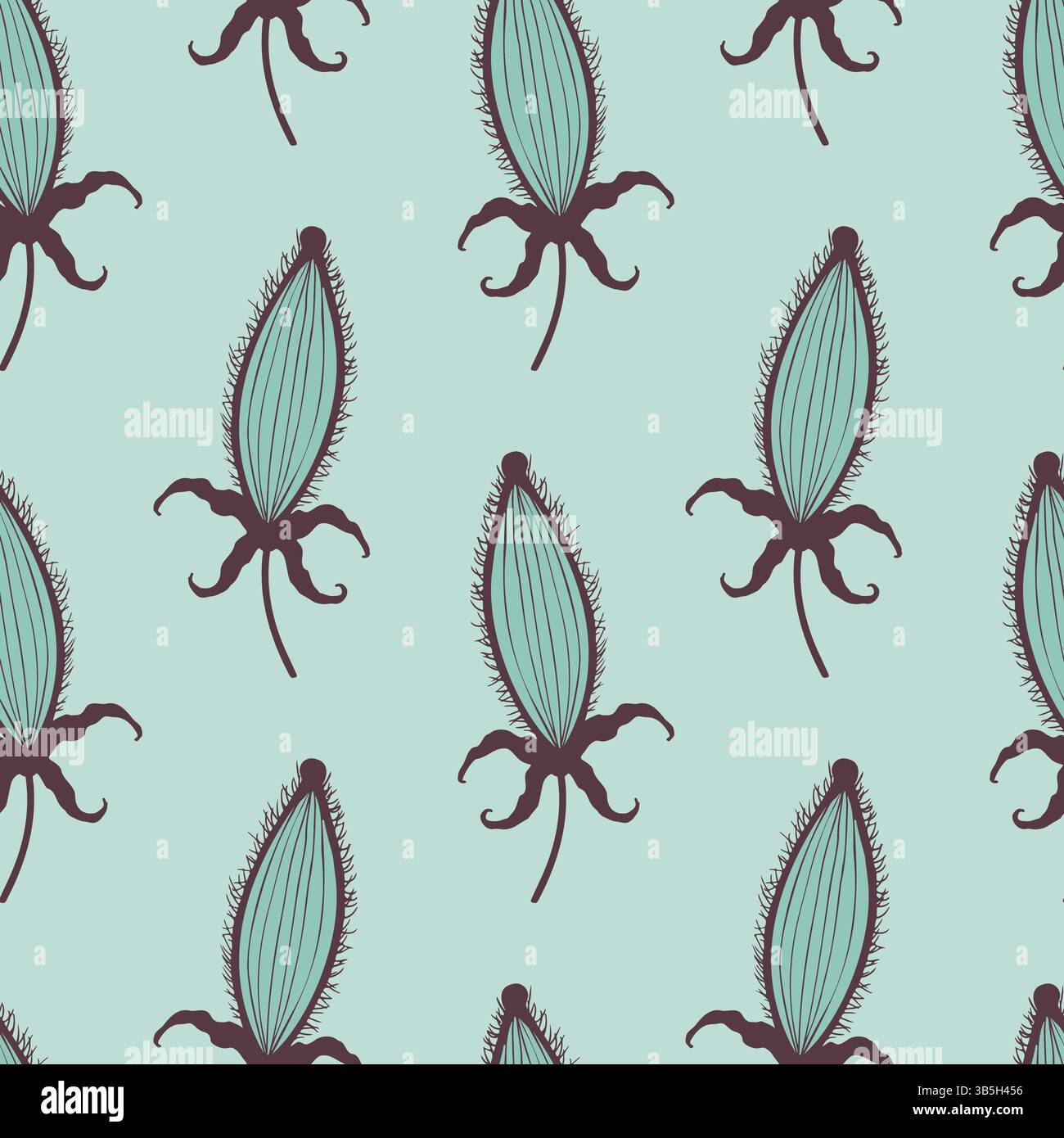Thistle Carduus pattern on light blue background, stylized doodle ...