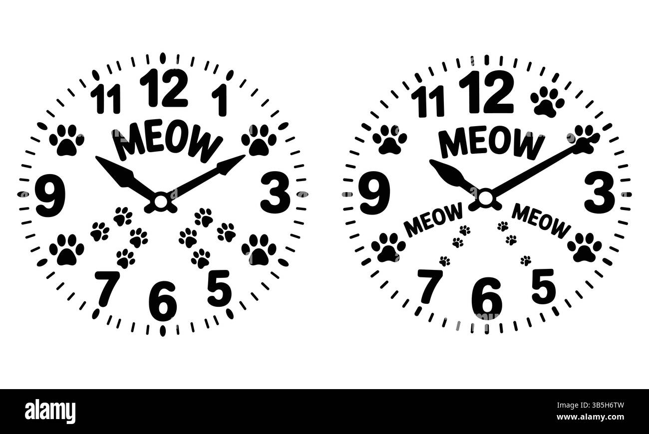 Cute Cat Themed Clock Faces with Paw Prints Stock Vector Image & Art ...