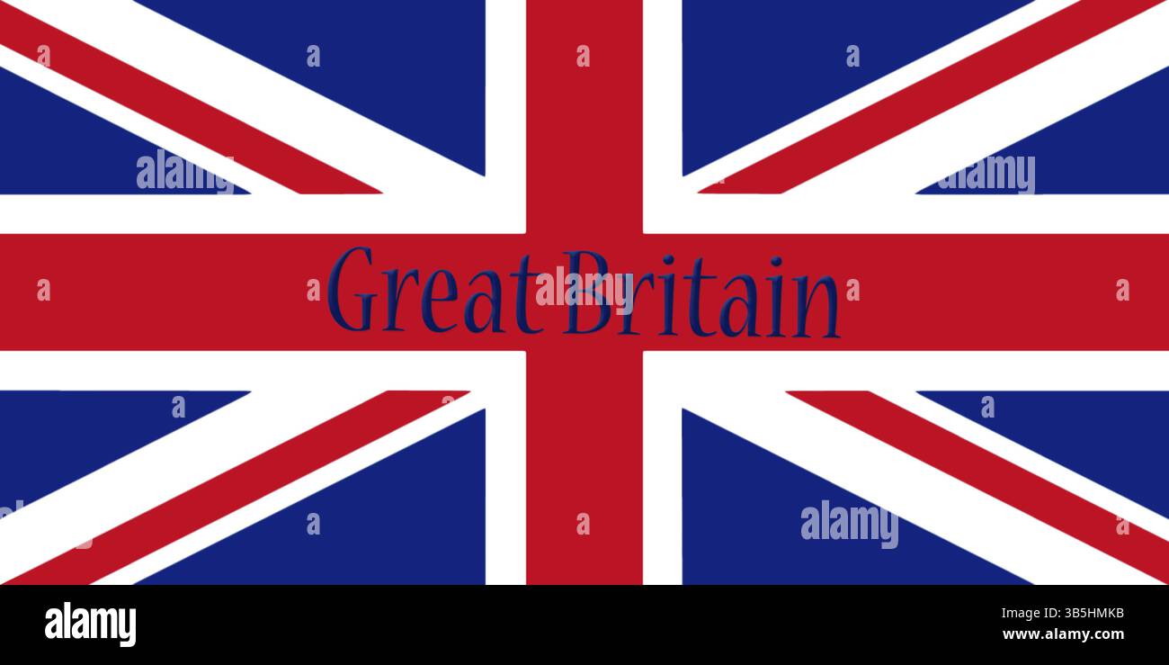 Great Britain Flag With Country Name Written On It 3D illustration ...