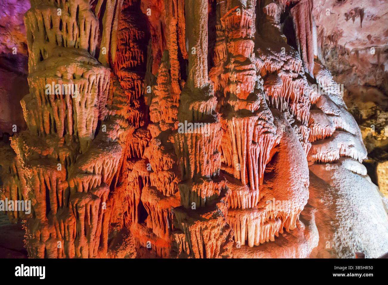Venetsa Cave in Bulgaria. Beautiful colorful and illuminated cave full ...