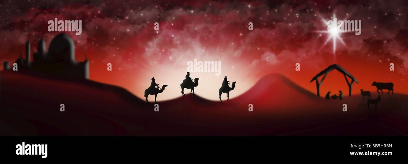 Christmas Nativity Scene Of Three Wise Men Magi Going To Meet Baby ...