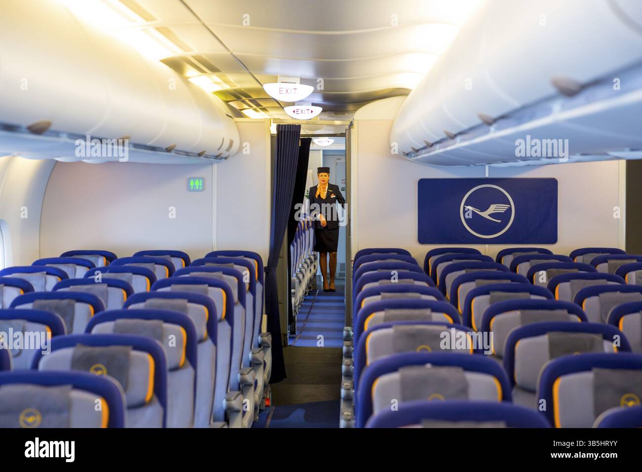 Sofia, Bulgaria - October 16, 2016: The inside of Lufthansa Airbus A380 ...