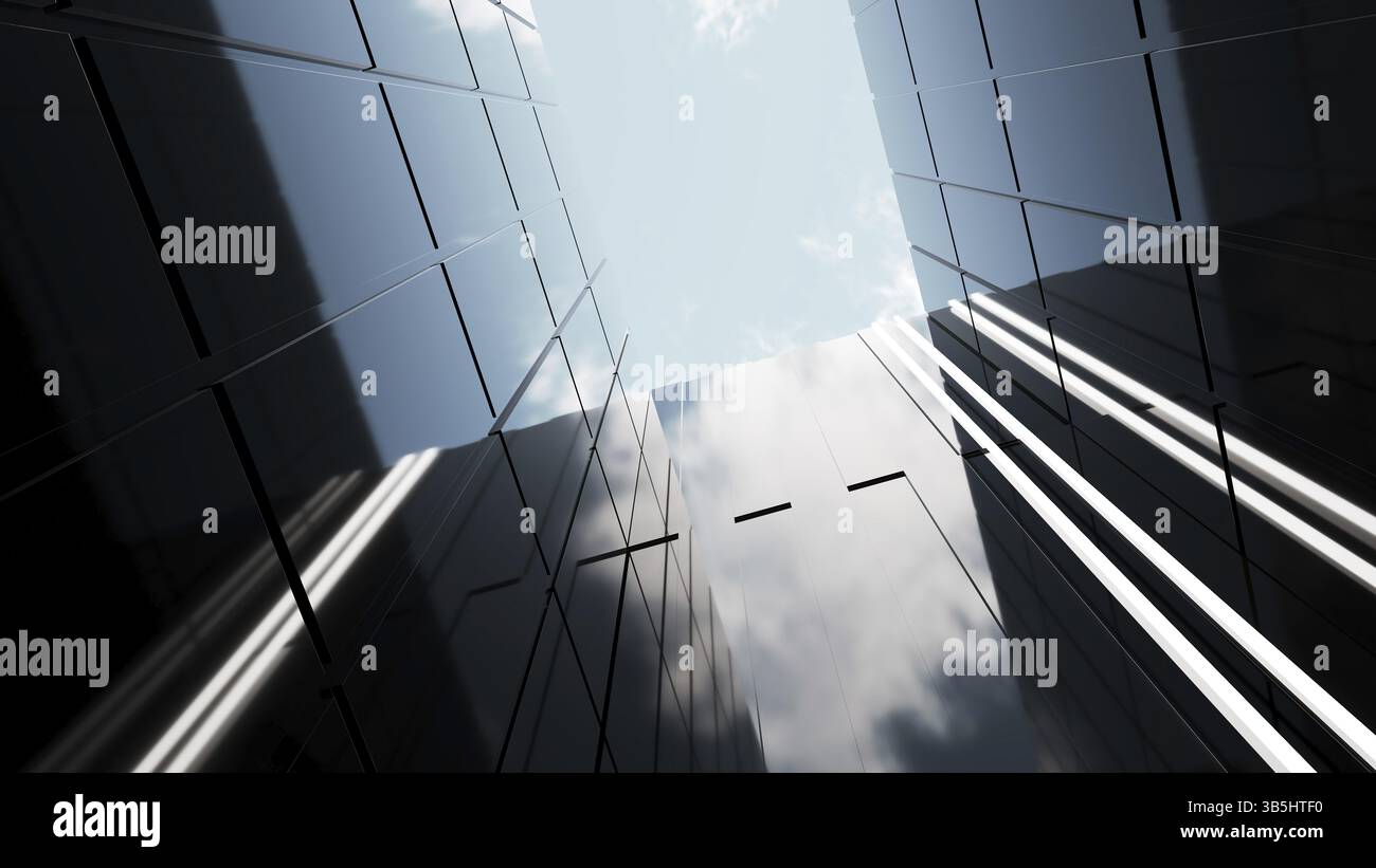 Low angle view of generic modern office skyscrapers, high rise ...