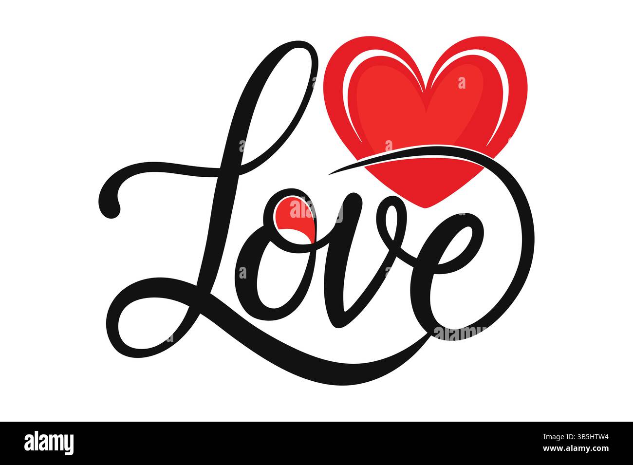 A red and black heart with the word love vector illustration Stock ...