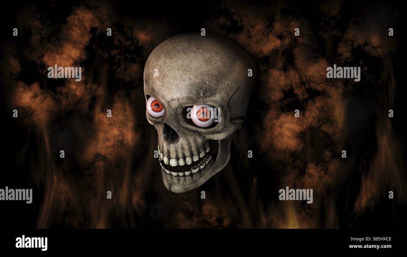 Human Skull With Eyes And Scary, Evil Look Halloween Concept 3D ...