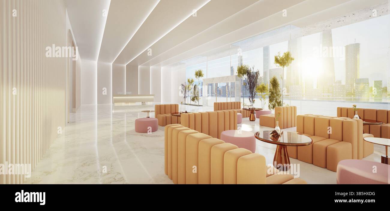 Interior of modern entrance hall in modern office building with ...
