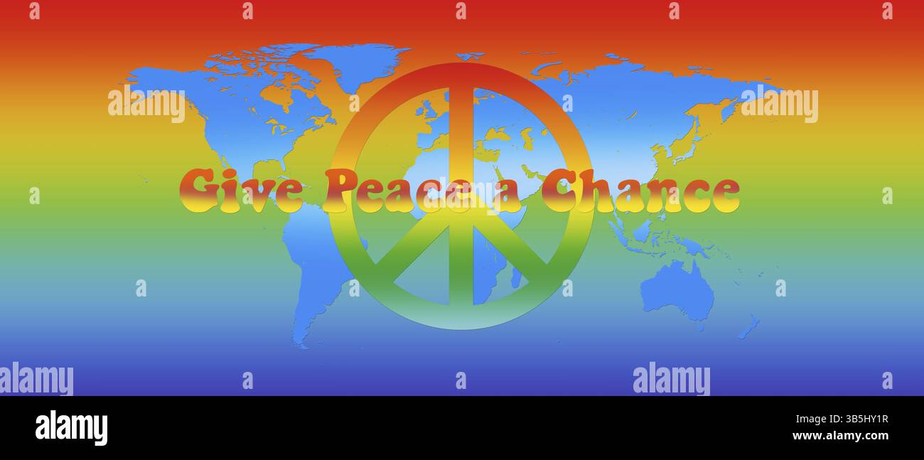 World Map in Peace Colors, Text and Sign 3D illustration Stock Photo ...