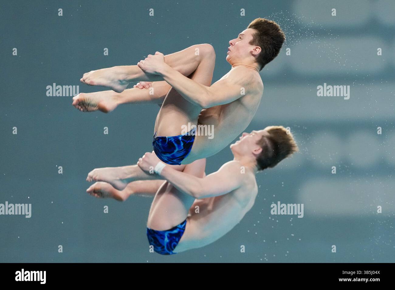 Beijing, China. 2nd May, 2025. Ukraine's Mark Hrytsenko (top)/Oleksii Sereda compete during the ...