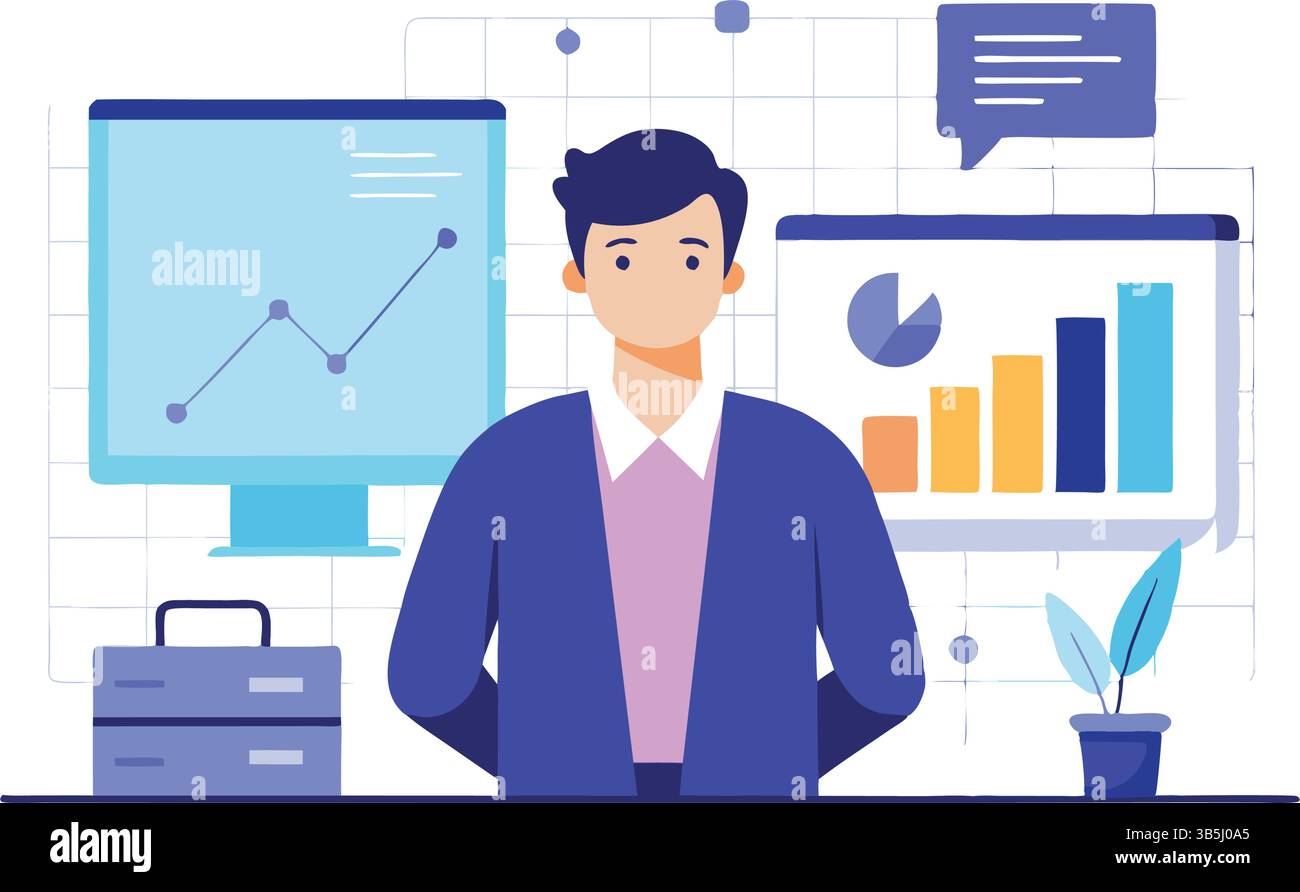 Digital marketing strategy team Content manager Flat cartoon character vector illustration Stock ...