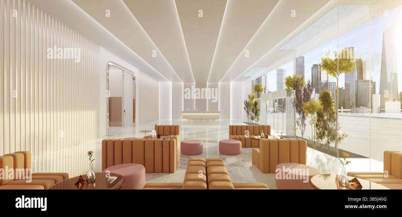 Interior of modern entrance hall in modern office building with ...