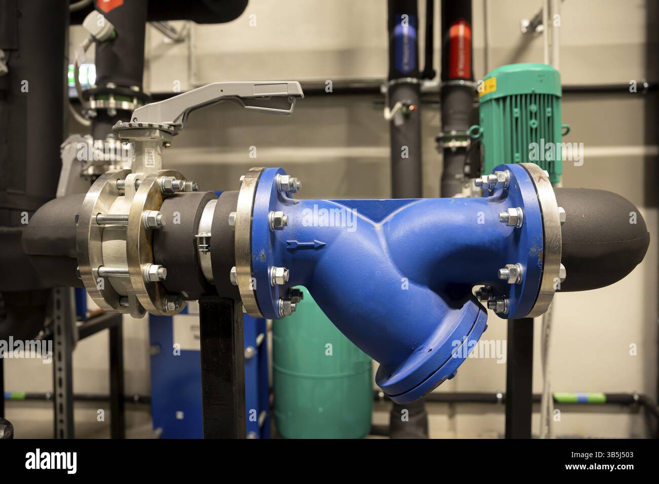 Cooling system of a supercomputer. Pipes with electrical motors Stock ...