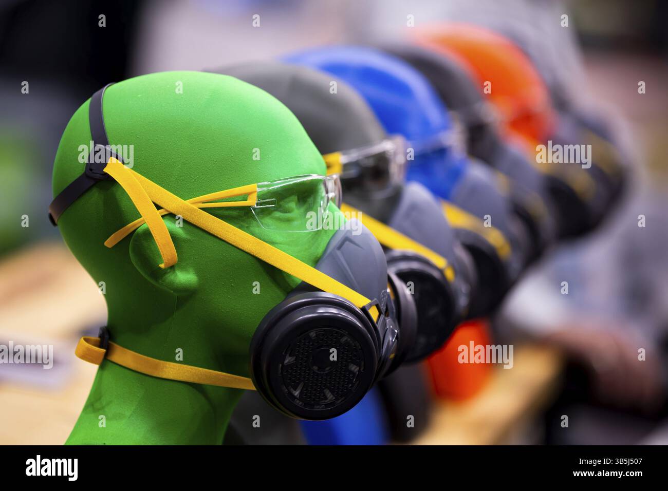 Industrial masks with filters on mannequin heads Stock Photo - Alamy