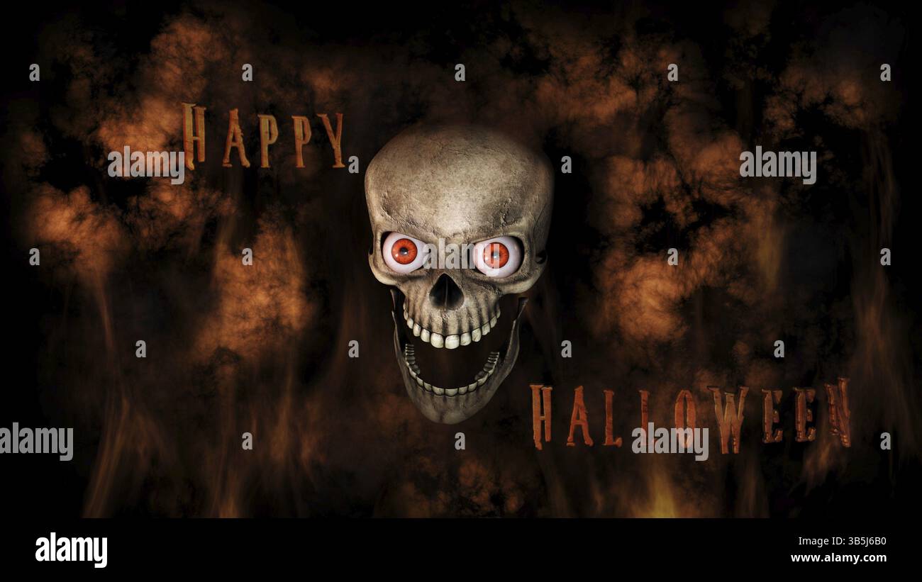 Human Skull With Eyes And Scary, Evil Look Halloween Concept 3D ...