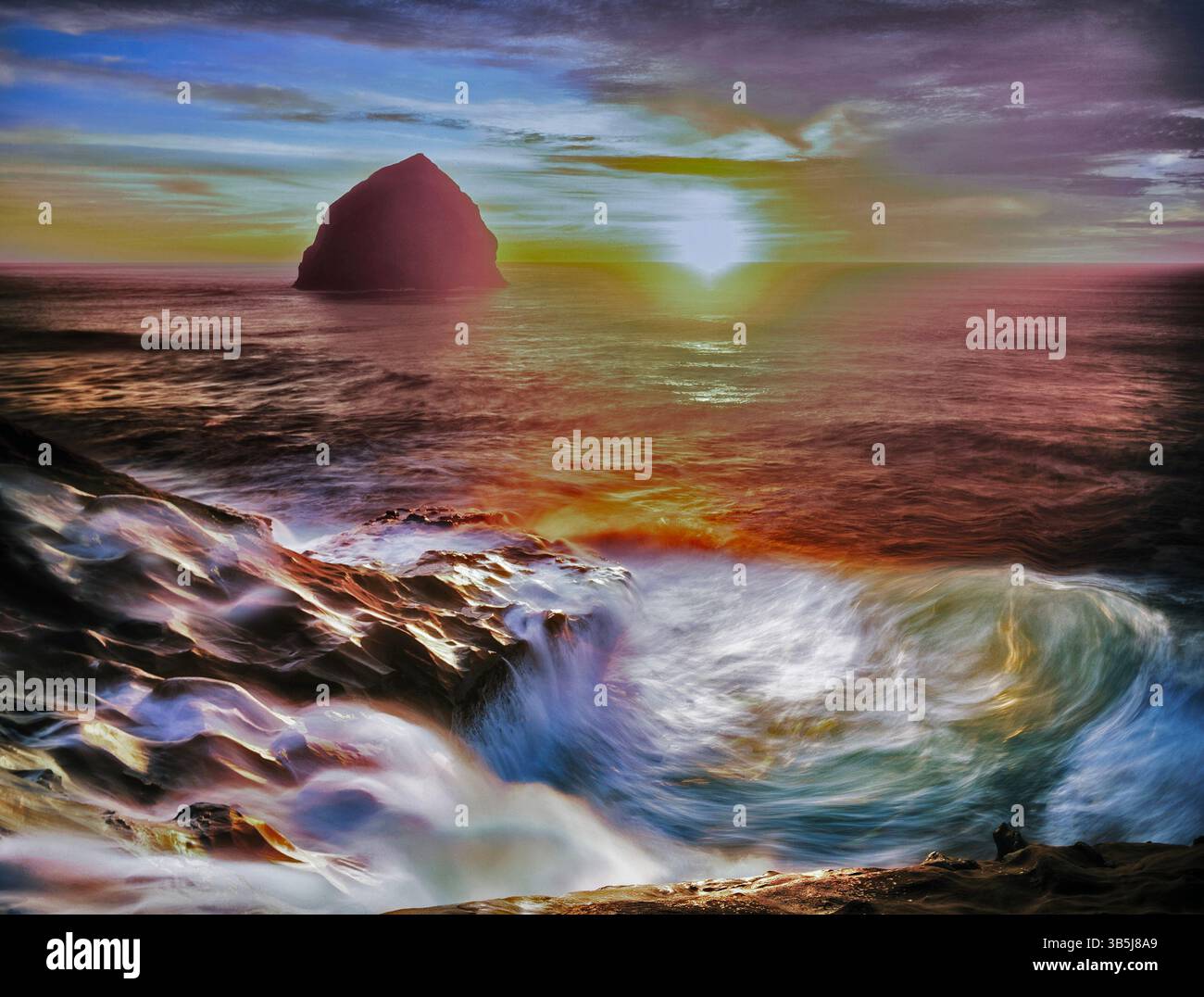 Waves and sunset at Cape Kiwanda, Oregon Stock Photo - Alamy