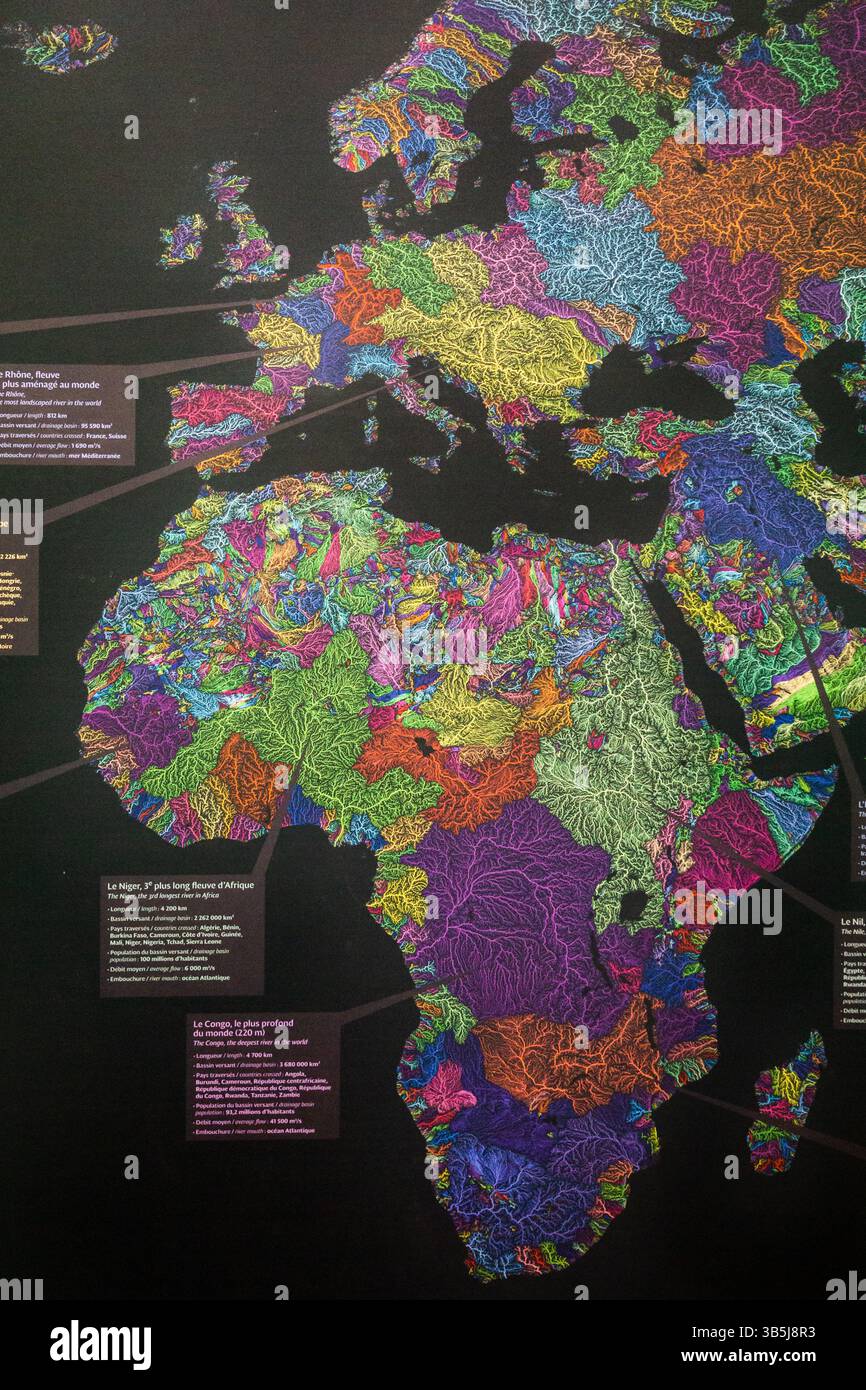 Beautifully colored half of a world map focusing on the global water ...