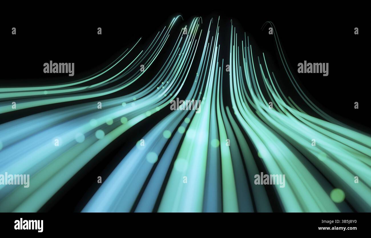 Wave lines trails flowing dynamic in green colors isolated on black ...