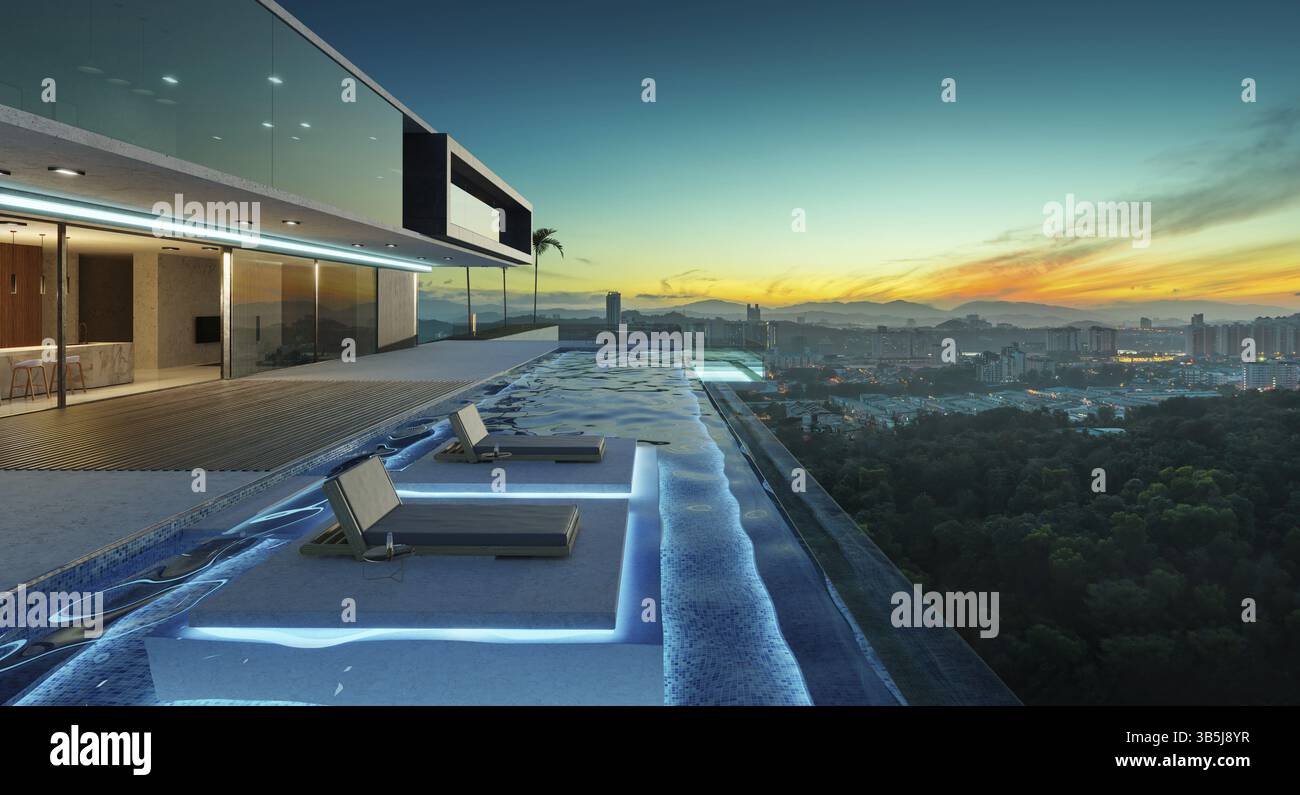 Luxury villa exterior design with beautiful sunrise landscape at the ...