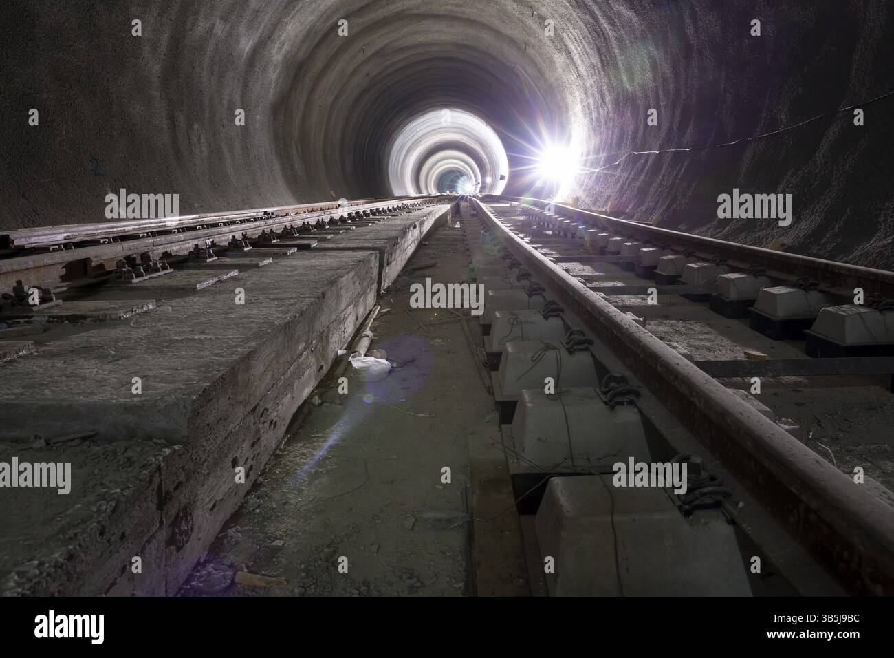 Underground tunnel and subway rails. Transport pipeline by Tunnel ...