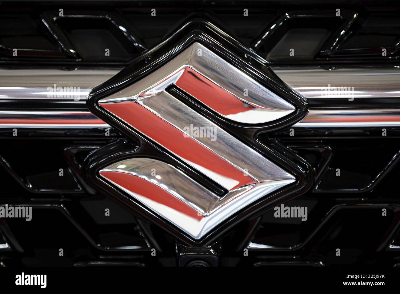 Sofia, Bulgaria - 3 June, 2022: Close-up of Suzuki logo is seen on a ...