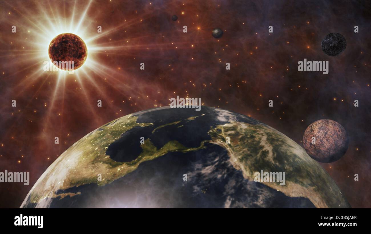 Planet Earth, The Sun, The Moon and Planets In Space Stock Photo - Alamy