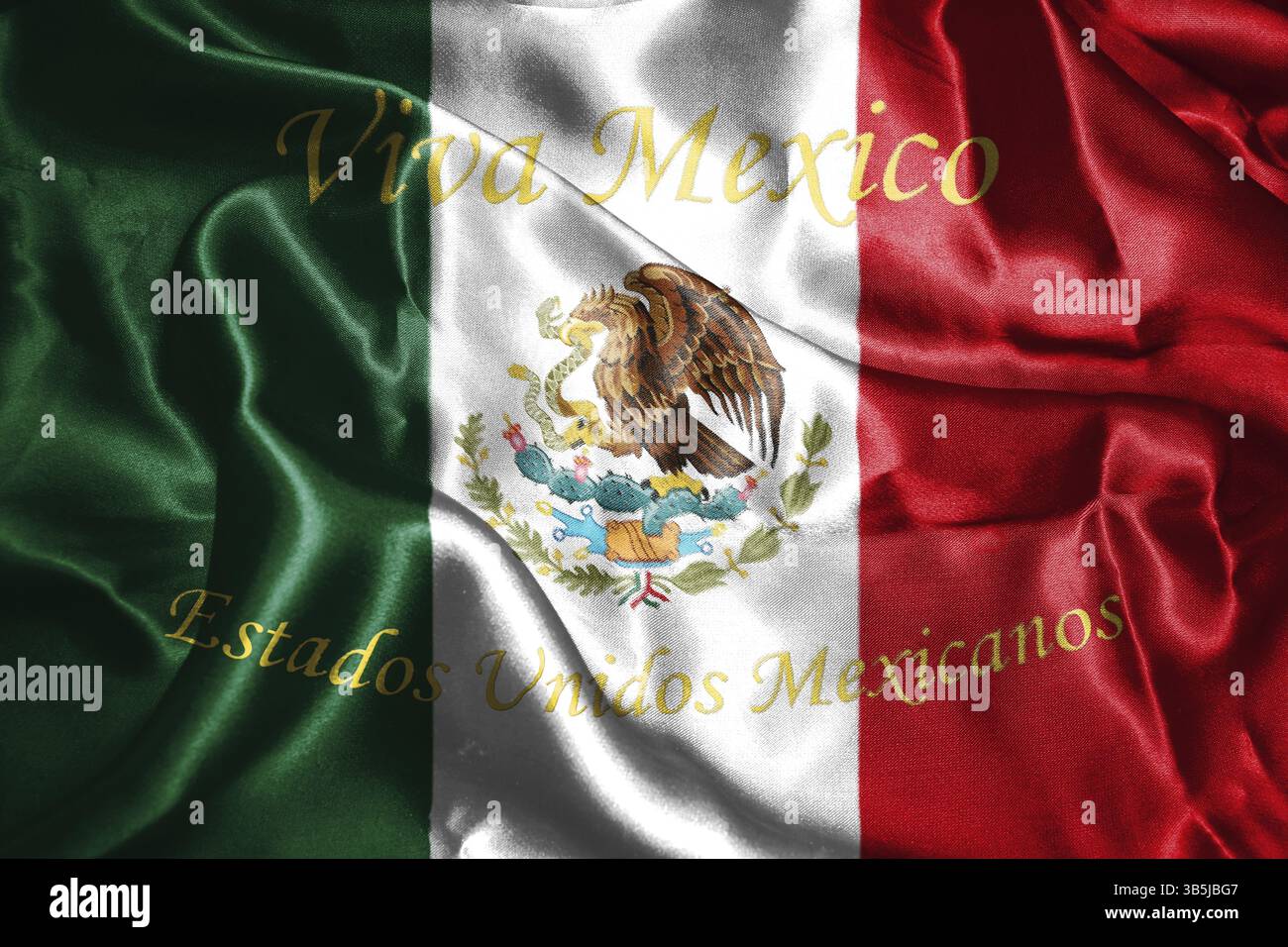 Mexican National Flag With Eagle Coat Of Arms and Text. Viva Mexico ...