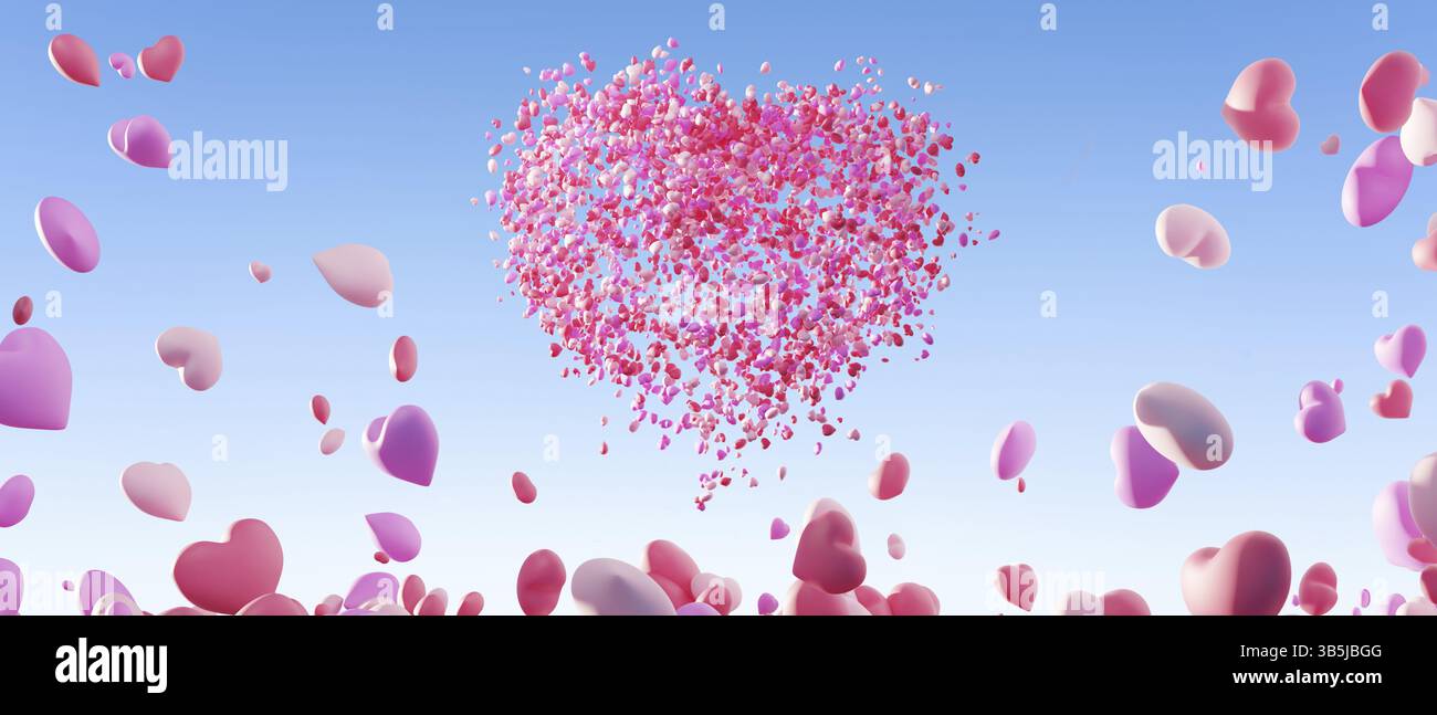 A big love heart composed of a bunch of love balloons. Valentine's Day ...