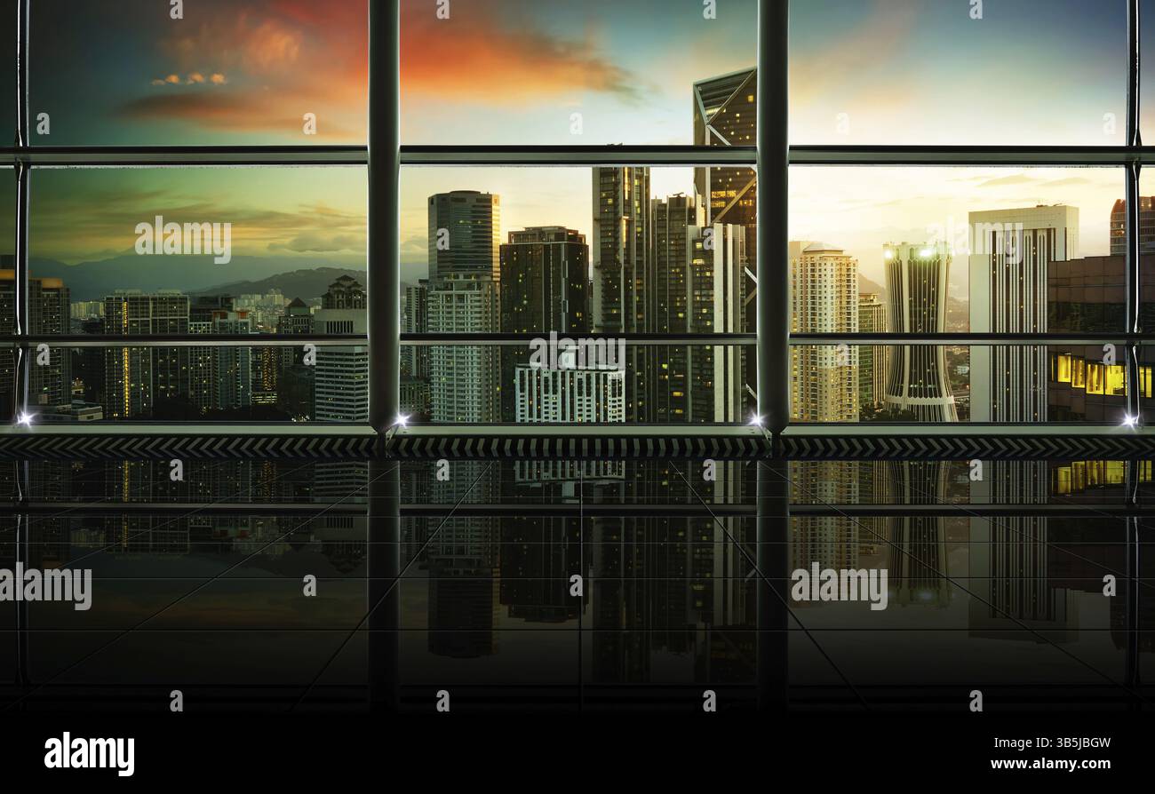 Modern empty and clean office interior with glass windows, Modern city ...