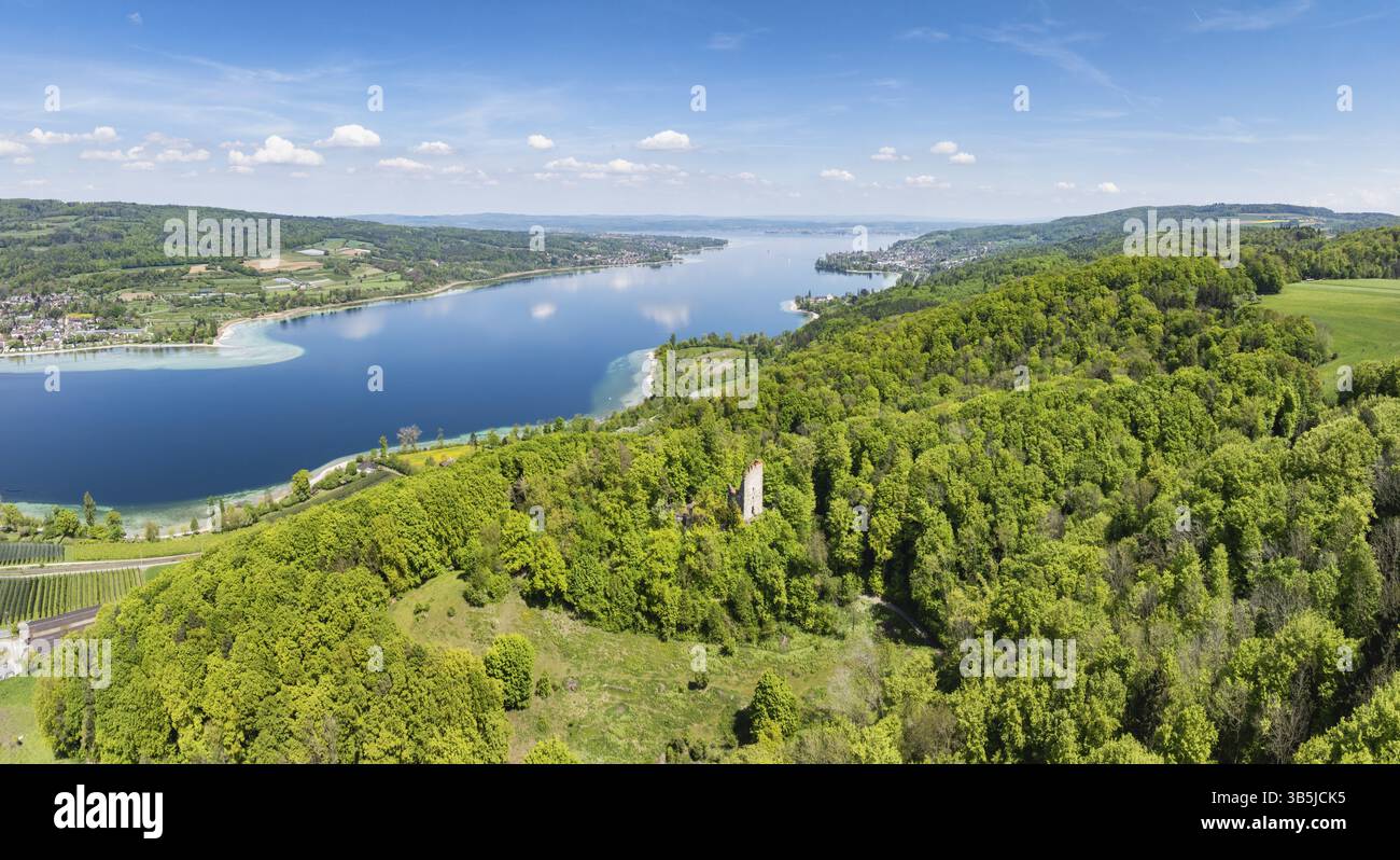 Aerial view, panorama of the Neuburg ruins, historical sight above Lake ...