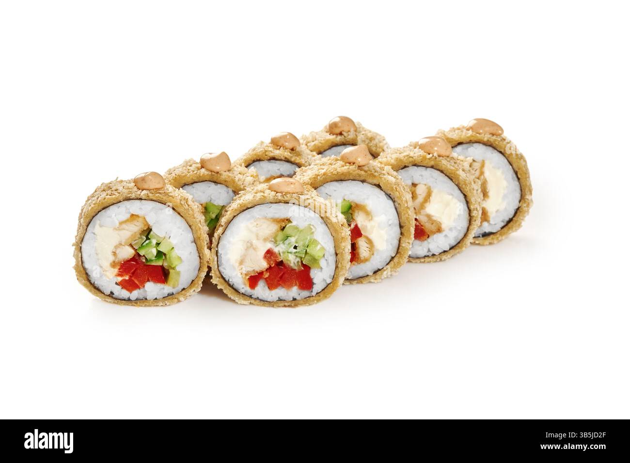 Delicious tempura maki sushi rolls filled with chicken, cream cheese ...