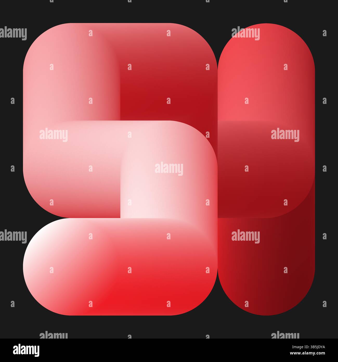 An abstract, twisted, elongated cylindrical shape forms a square-like ...