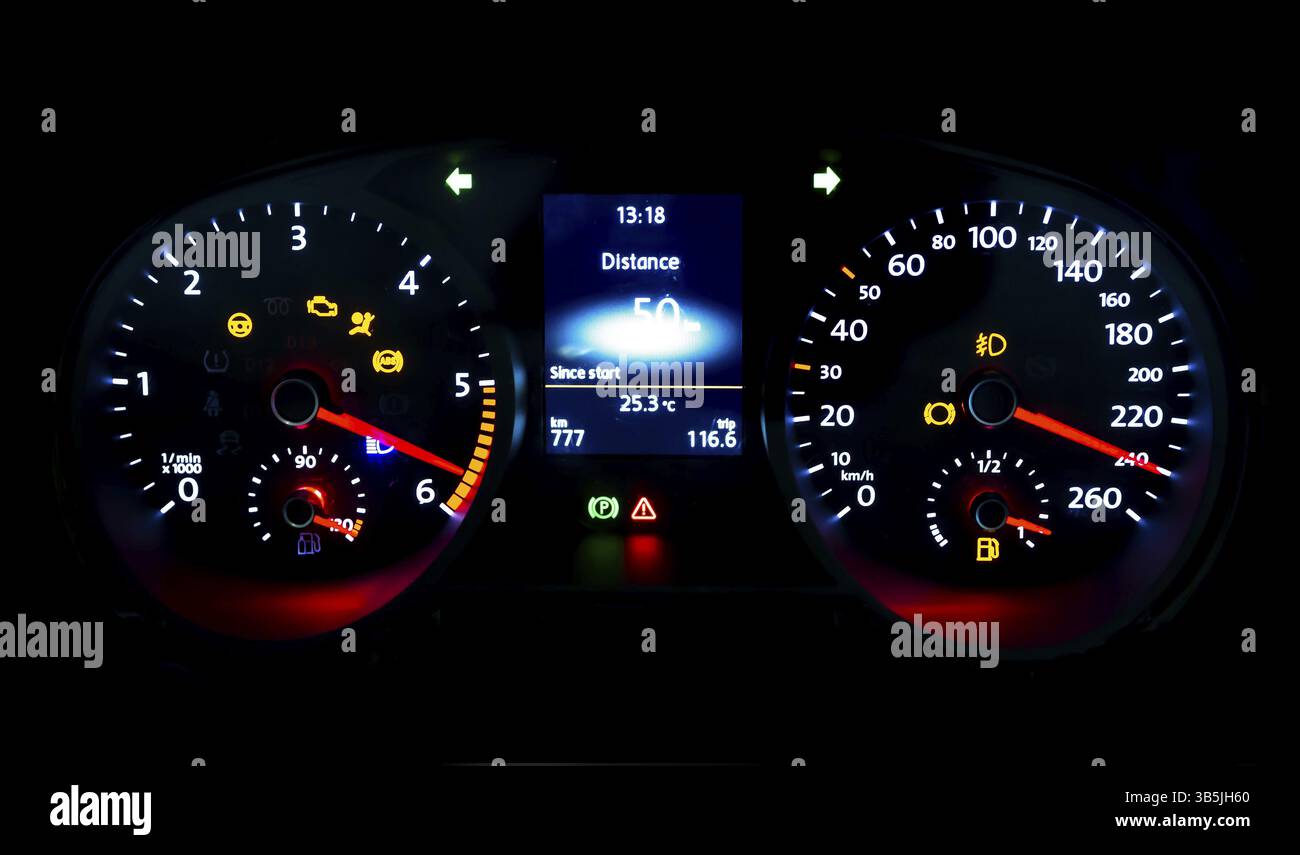 Modern light car mileage (dashboard, milage) isolated on a black ...