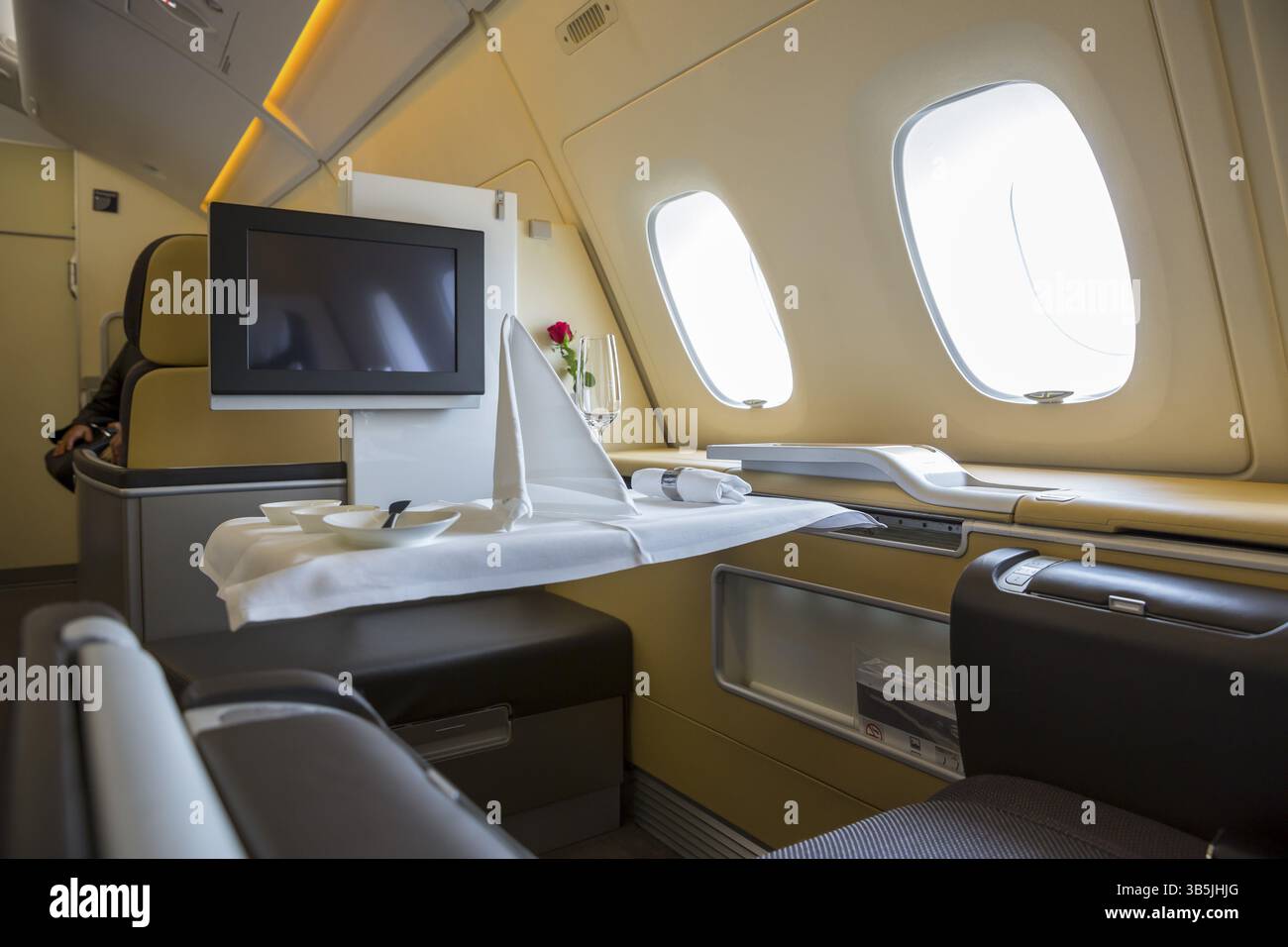 Sofia, Bulgaria - October 16, 2016: The inside of Lufthansa Airbus A380 ...