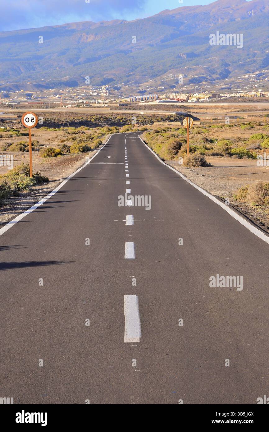 Long Empty Desert Asphalt Road in Canary Islands Spain Stock Photo - Alamy