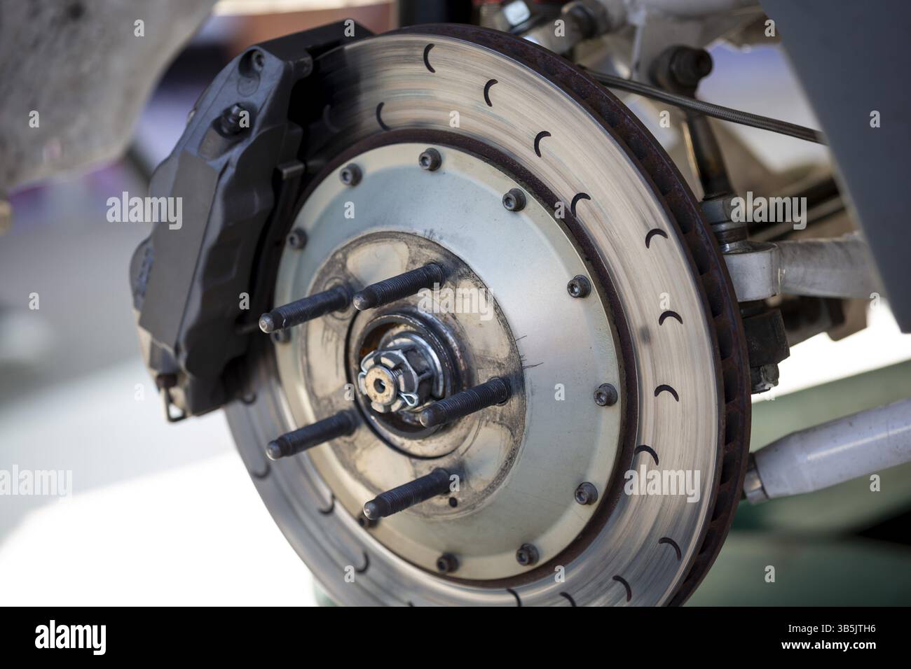 High performance brake caliper on a disc brakes with brake pads of a ...