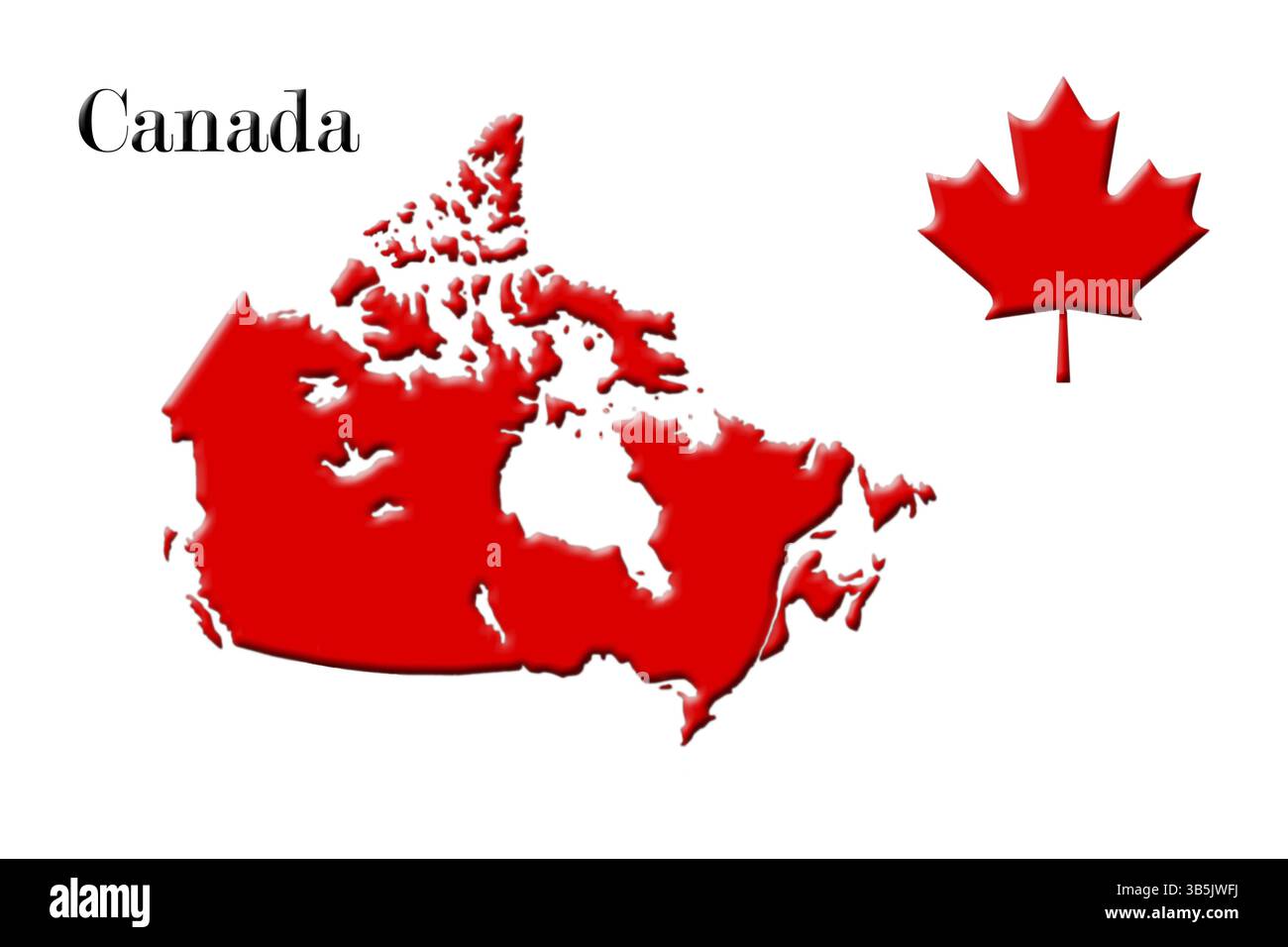 Canadian Map With National Flag and Maple Leaf On White Background 3D ...