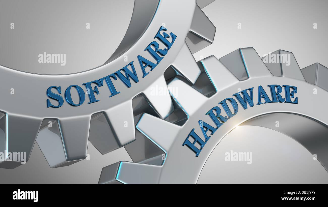 Software hardware written on gear wheel Stock Photo - Alamy