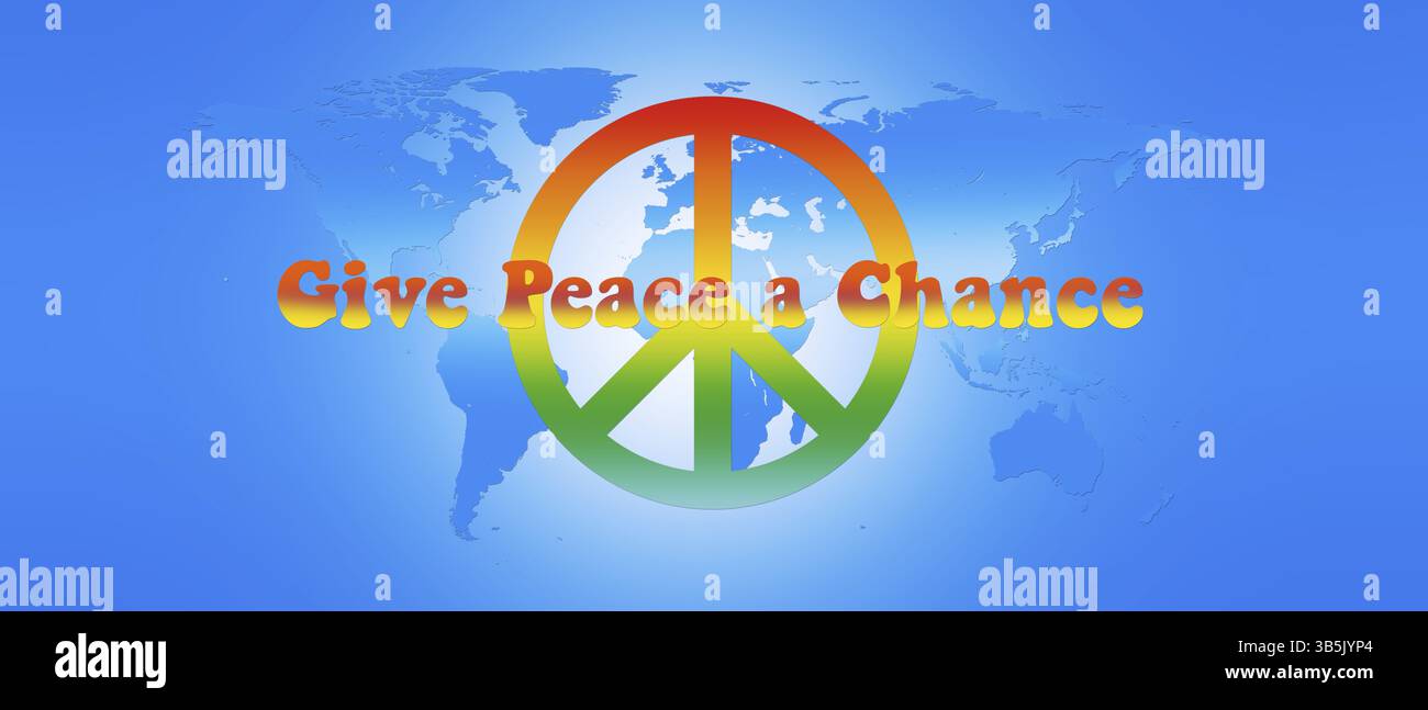 World Map Peace Text and Sign 3D illustration Stock Photo - Alamy