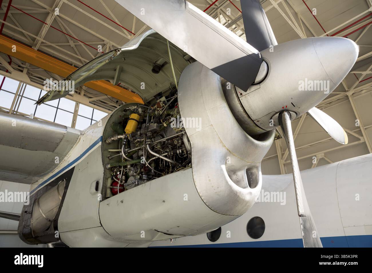 Aircraft engine maintenance. Airplane engine with propeller gets a ...