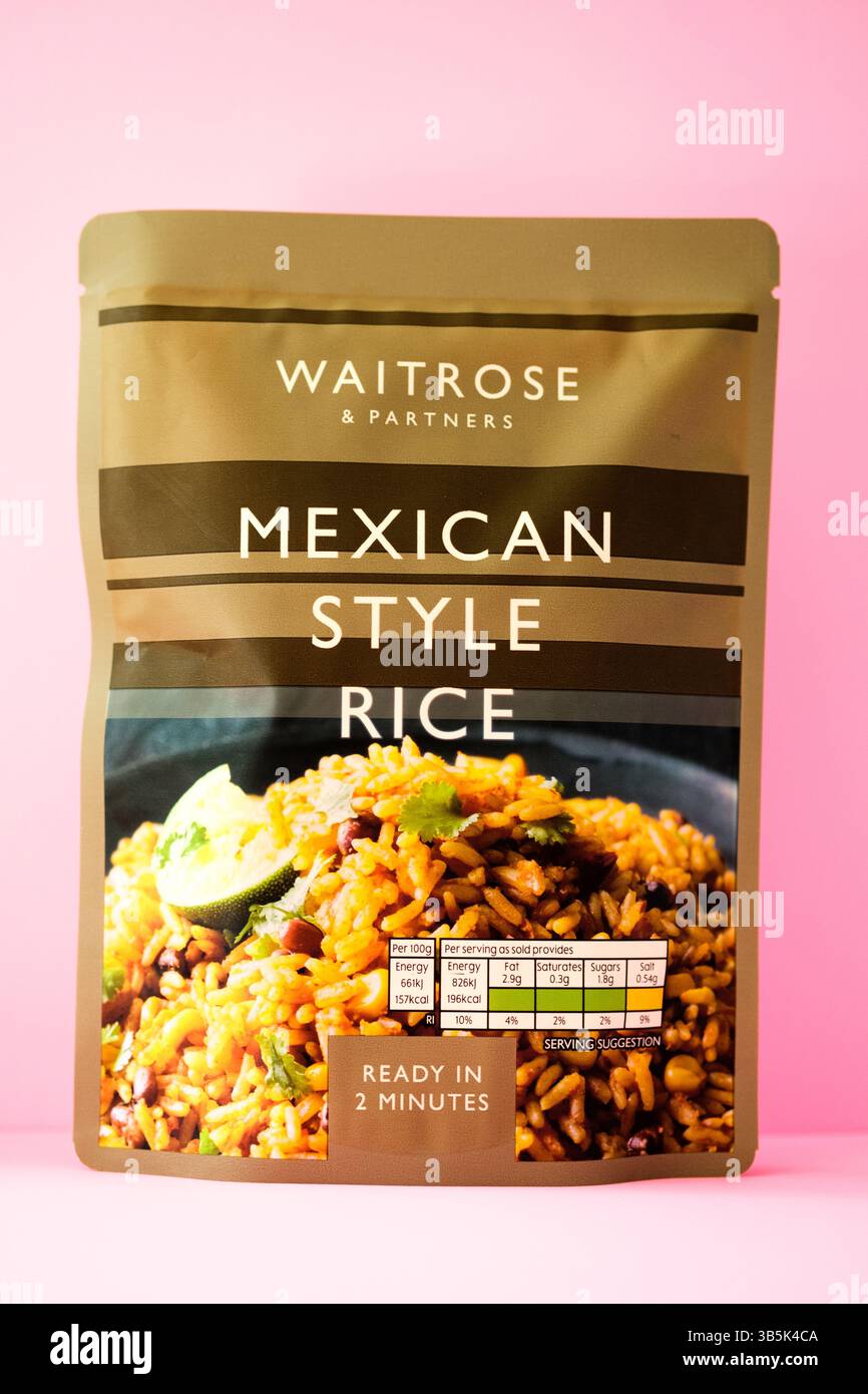 London UK, May 02 2025, Packet Waitrose Microwave Mexican Style Rice ...