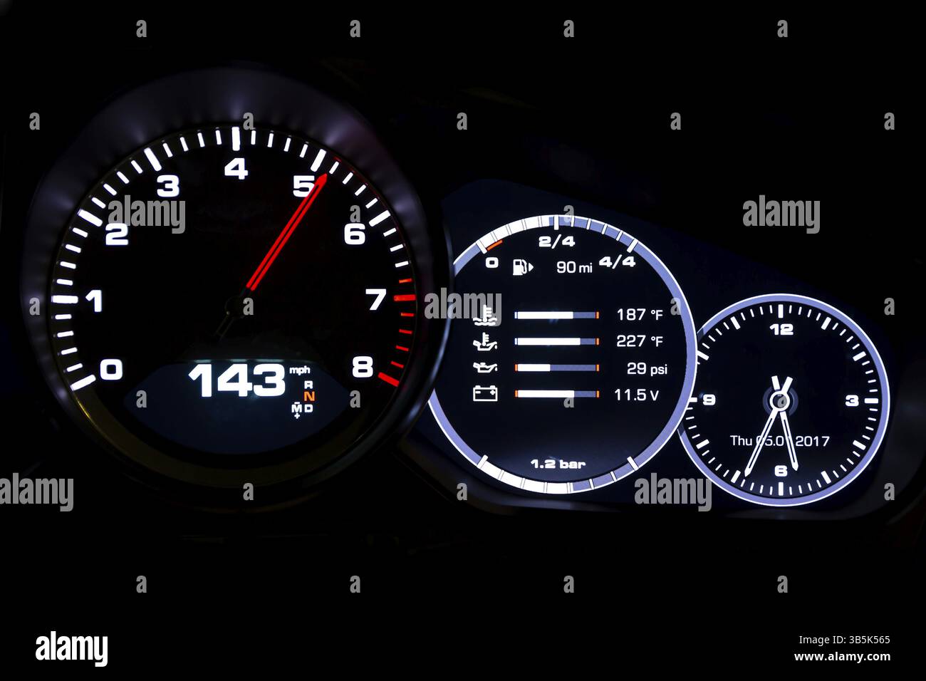 Modern light car mileage (dashboard, milage) isolated on a black ...