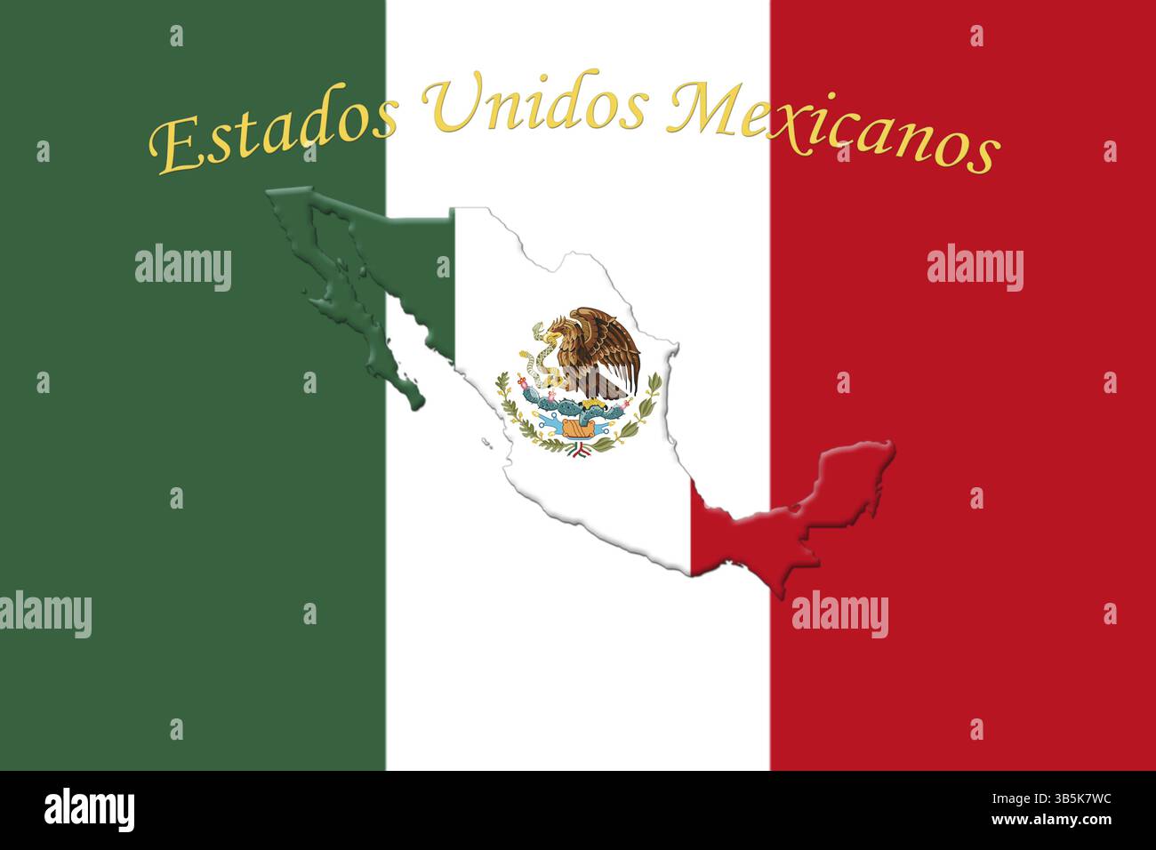 Mexican National Flag With Eagle Coat Of Arms and Text. Estados Unidos ...