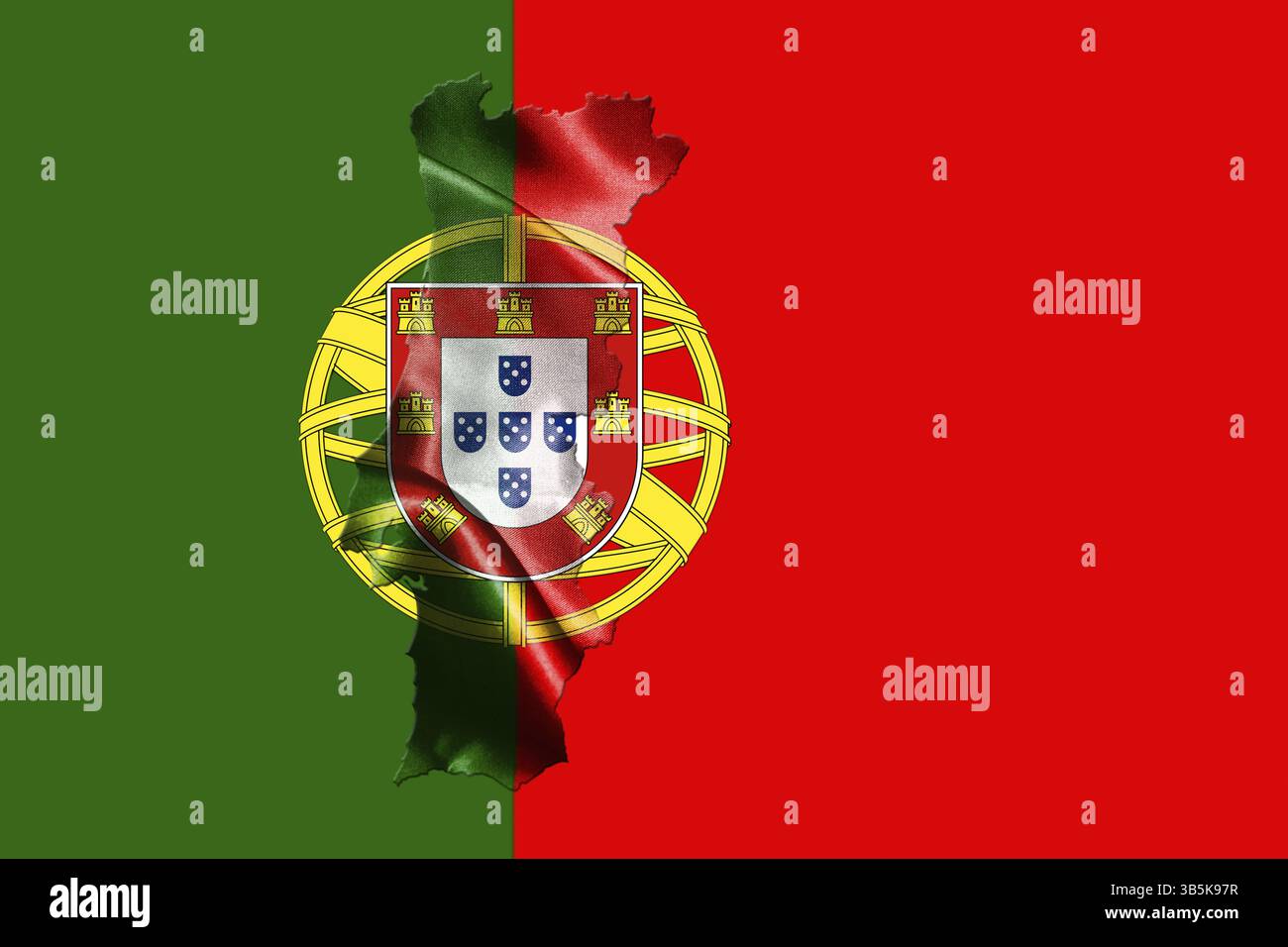 Portugal National Flag With Map Of Portugal On It 3D illustration Stock ...